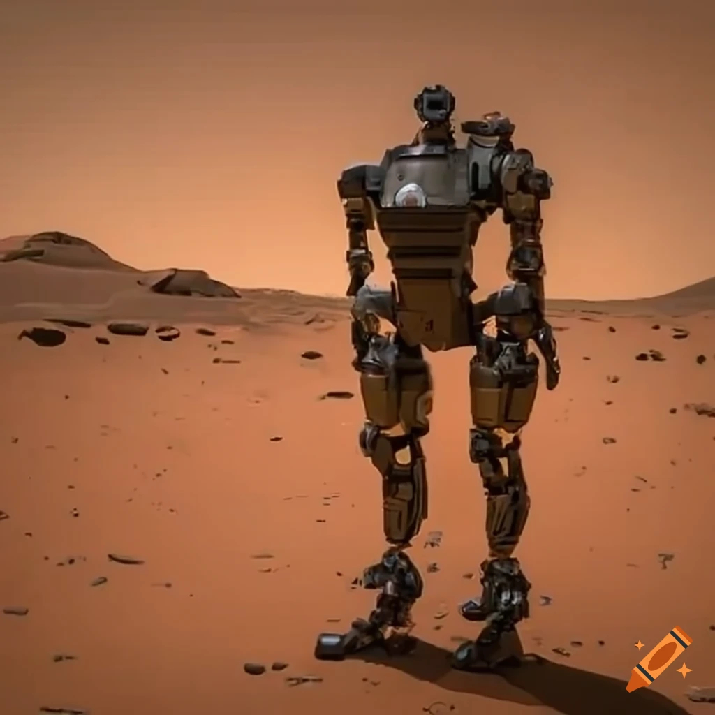 Futuristic robot hammerstein on a martian battlefield on Craiyon