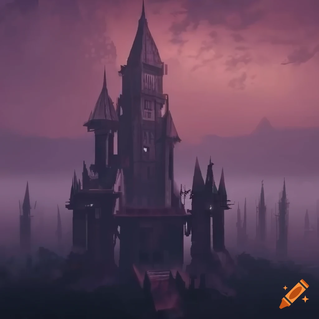 Menacing architecturally intricate fortress with many towers and a high ...