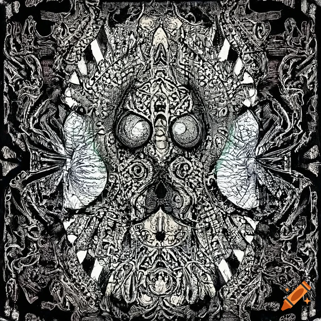 Surrealist gothic artwork with intricate designs and symbolic motifs on ...