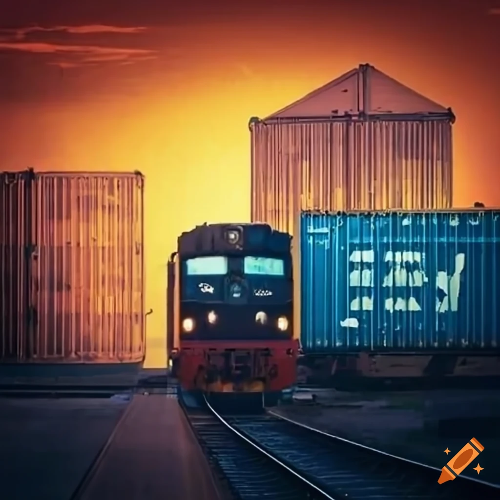Person loading goods into a multi-modal container with train shipping ...