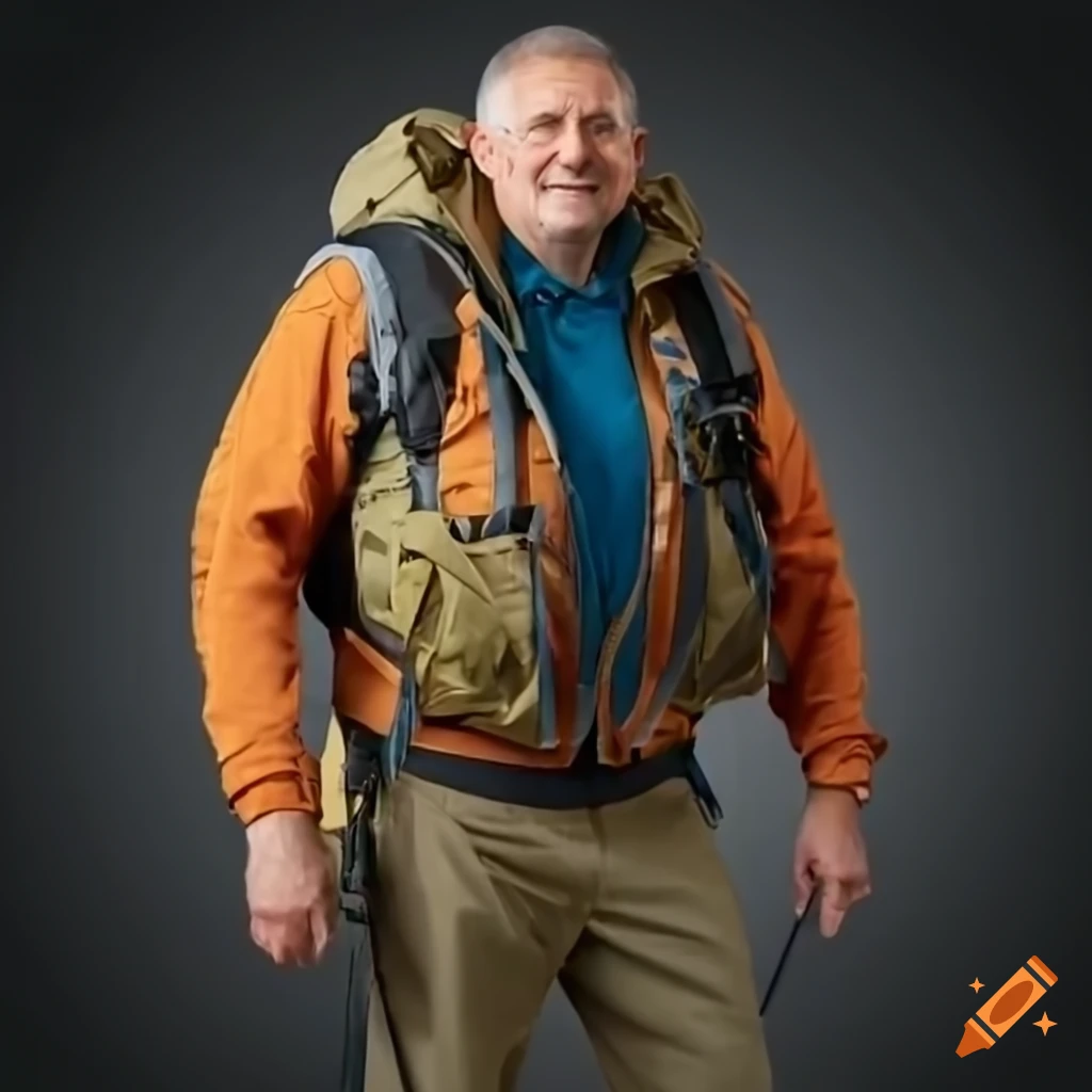 Middle aged man in hiking gear on Craiyon