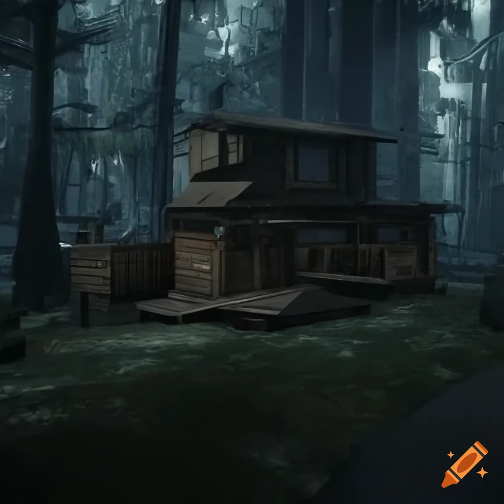 Off-grid trading outpost in ascii characters on Craiyon