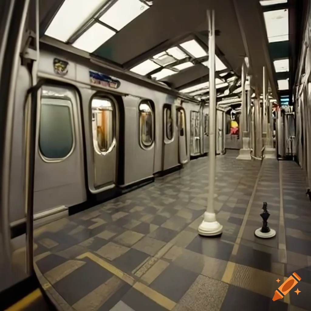 'fou' chess piece in an empty subway train with human-sized chess piece ...