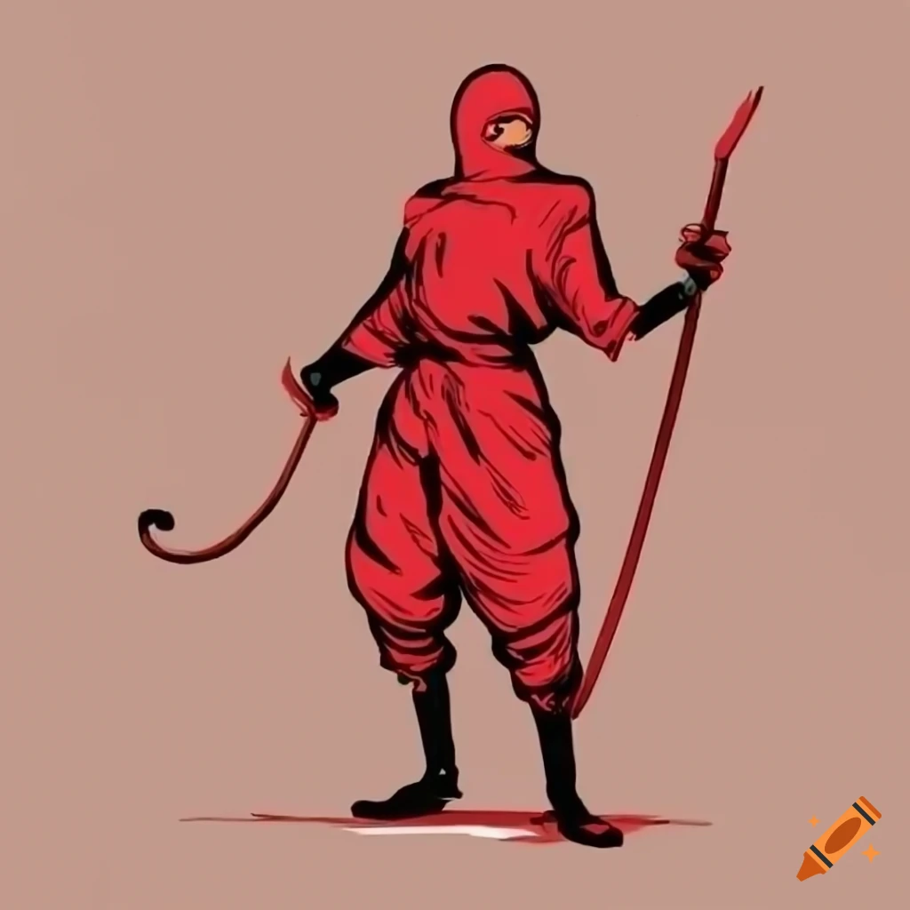 Outline drawing of a red ninja on Craiyon