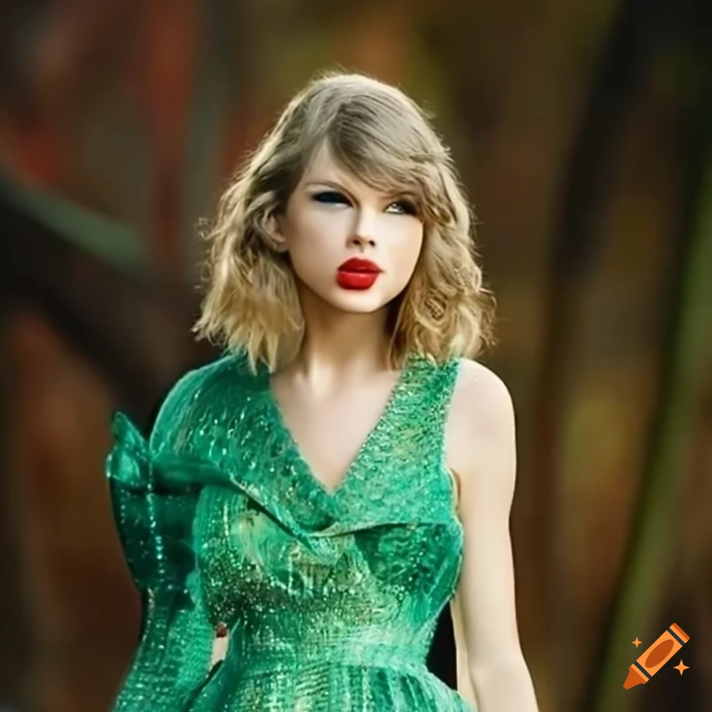 Taylor swift in a green fairycore dress on Craiyon