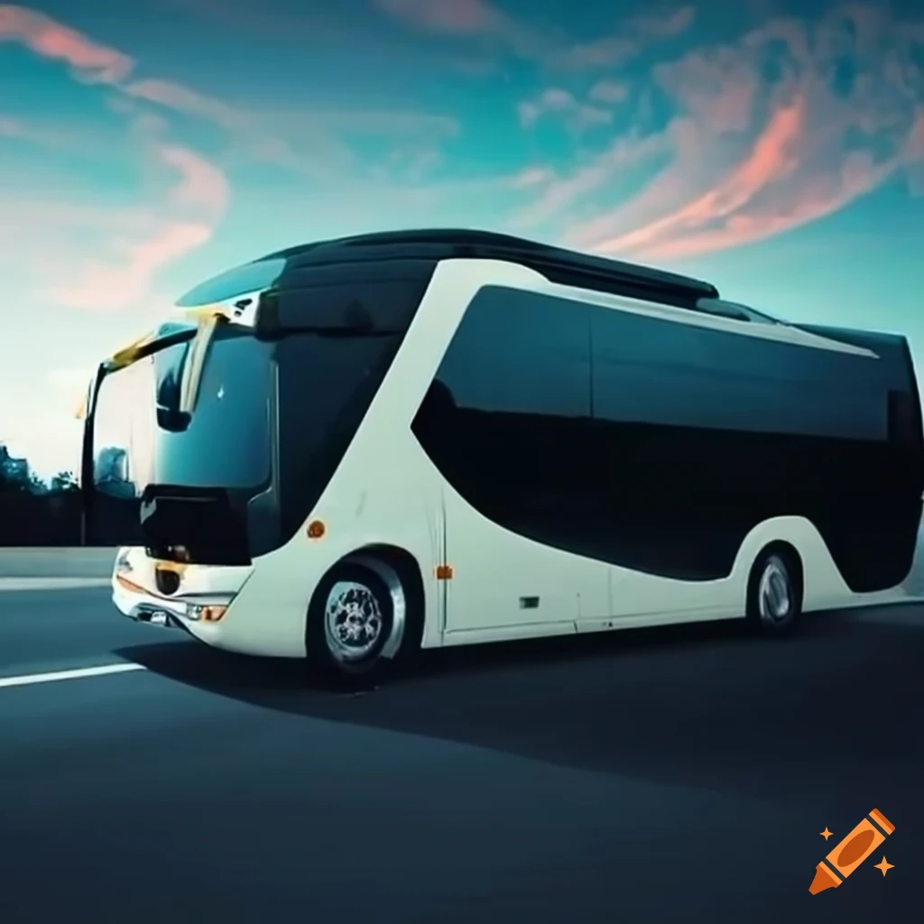 Modern coach bus traveling on the highway on Craiyon