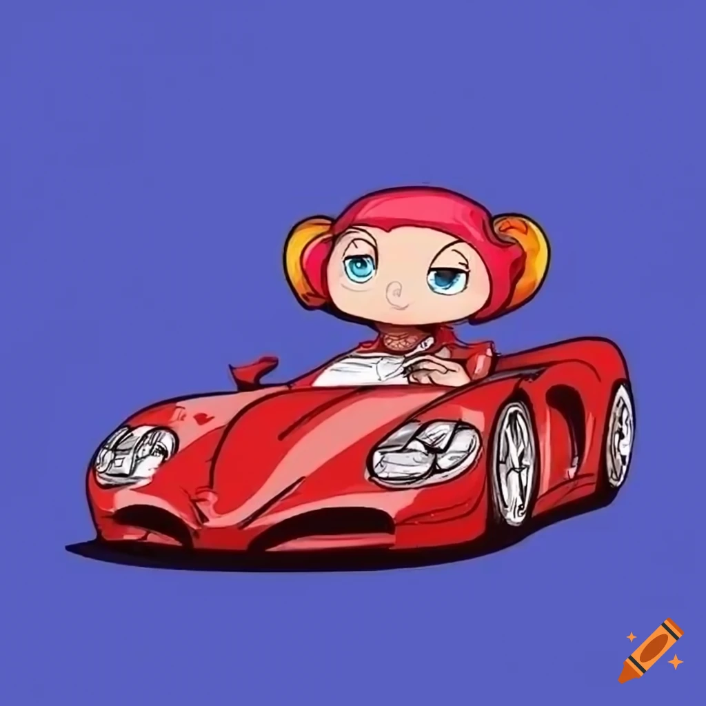 Cartoon outline of a red racer car on Craiyon