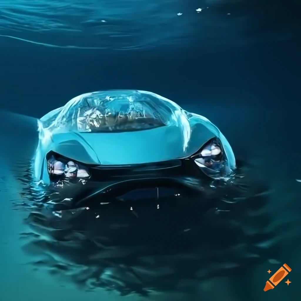 Sleek sports car underwater in crystal clear blue waters on Craiyon