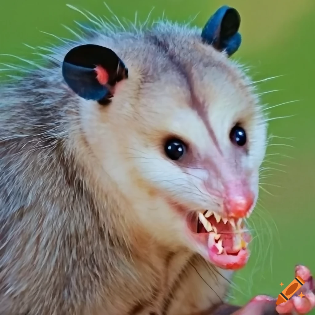 Old possum with intense eyes and sharp teeth on Craiyon