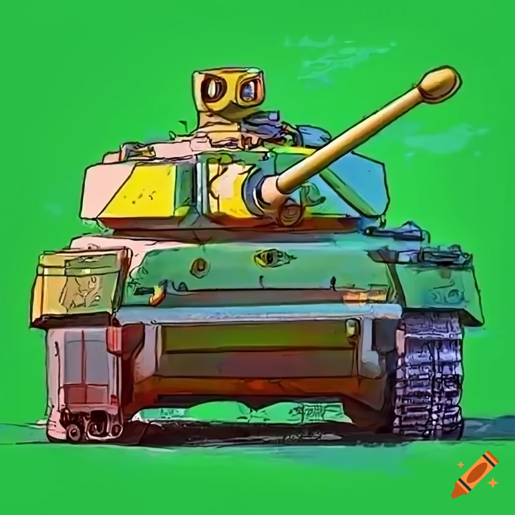 Drawing of a yellow tank on a green background on Craiyon