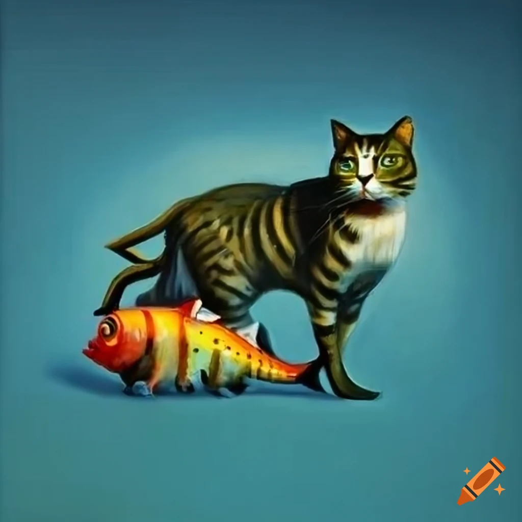 Surreal cat shopping for fish inspired by harman van steenwyck on Craiyon