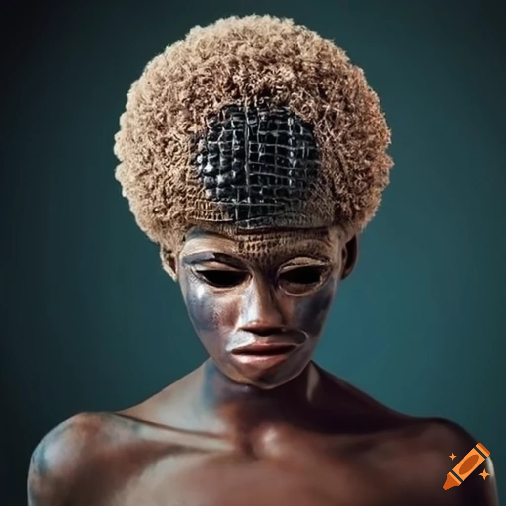 Being with afro-futuristic ancestral style wearing an african mask on ...