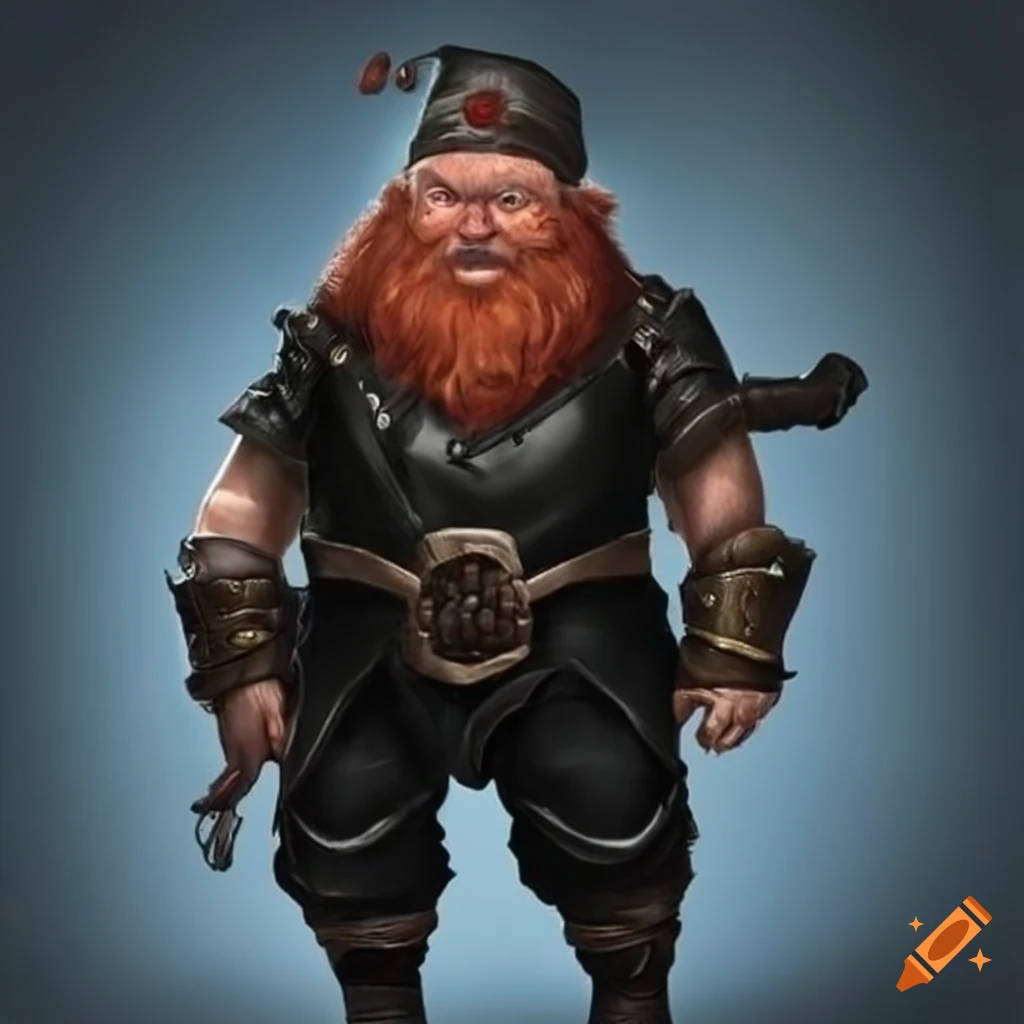 Happy the Dwarf in a black leather outfit on Craiyon