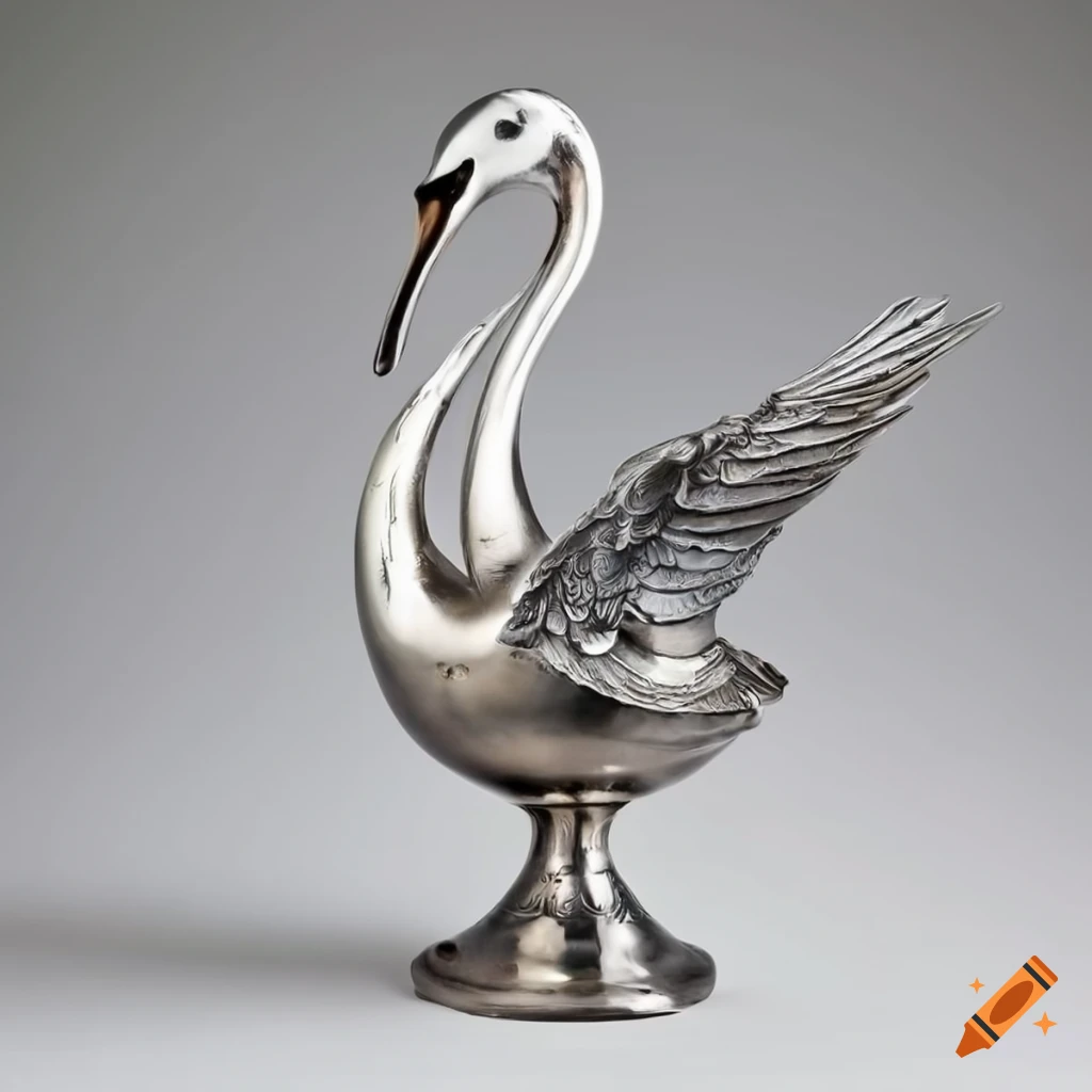 Silver swan sitting on a vase statue on Craiyon