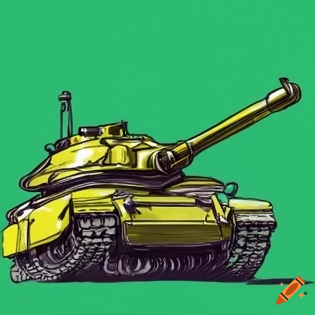 Yellow tank on green background drawing on Craiyon