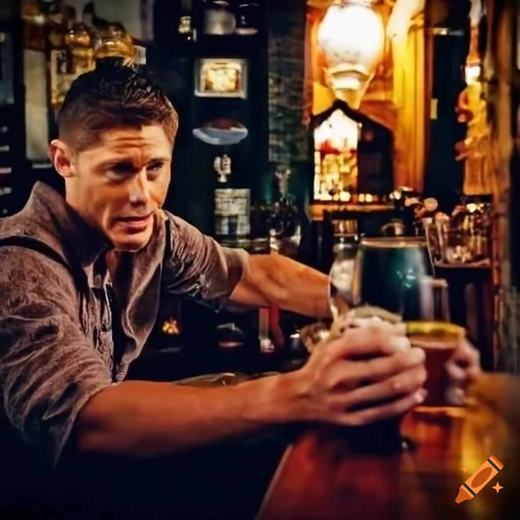 Dean winchester enjoying a large beer in a tartarian bar on Craiyon