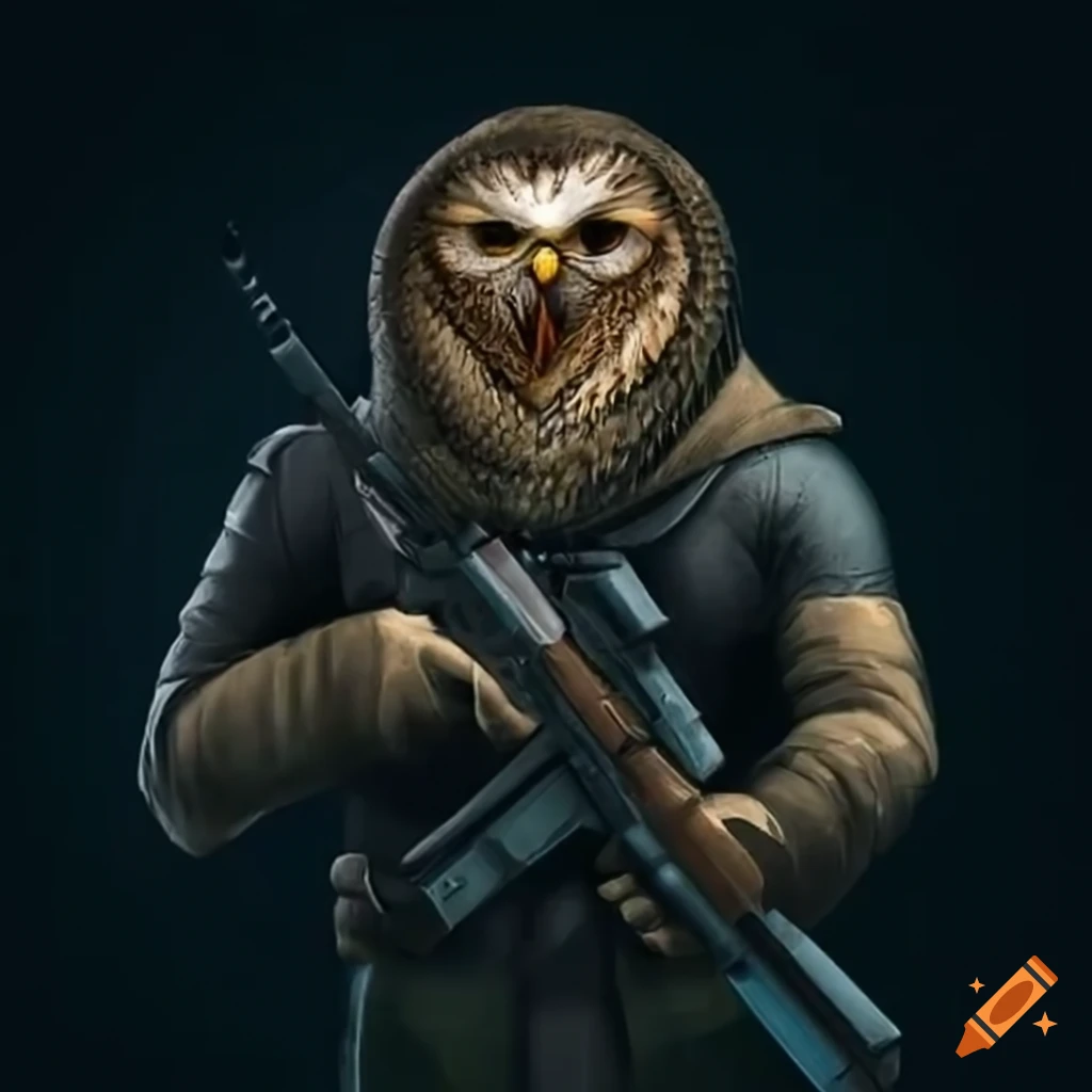 Owl man with a sniper rifle on Craiyon
