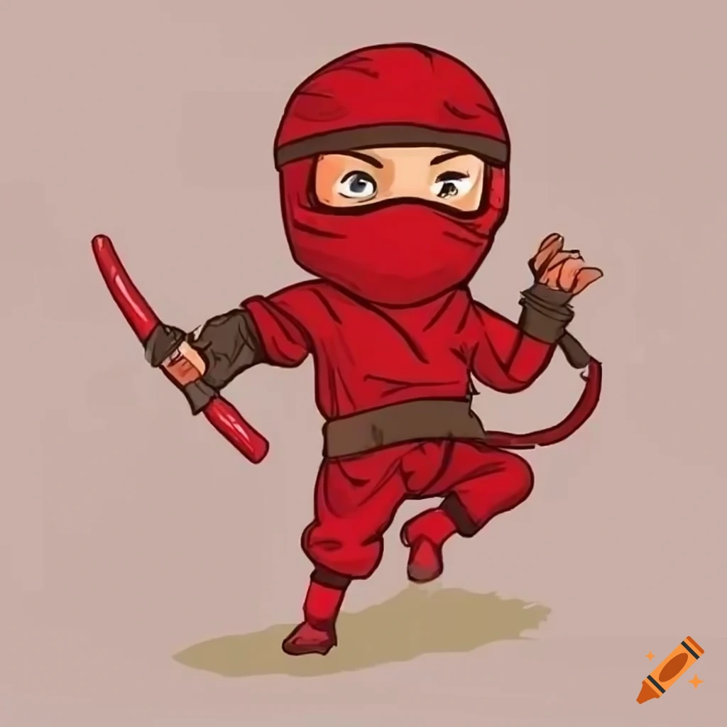 Cartoon outline drawing of a red ninja on Craiyon