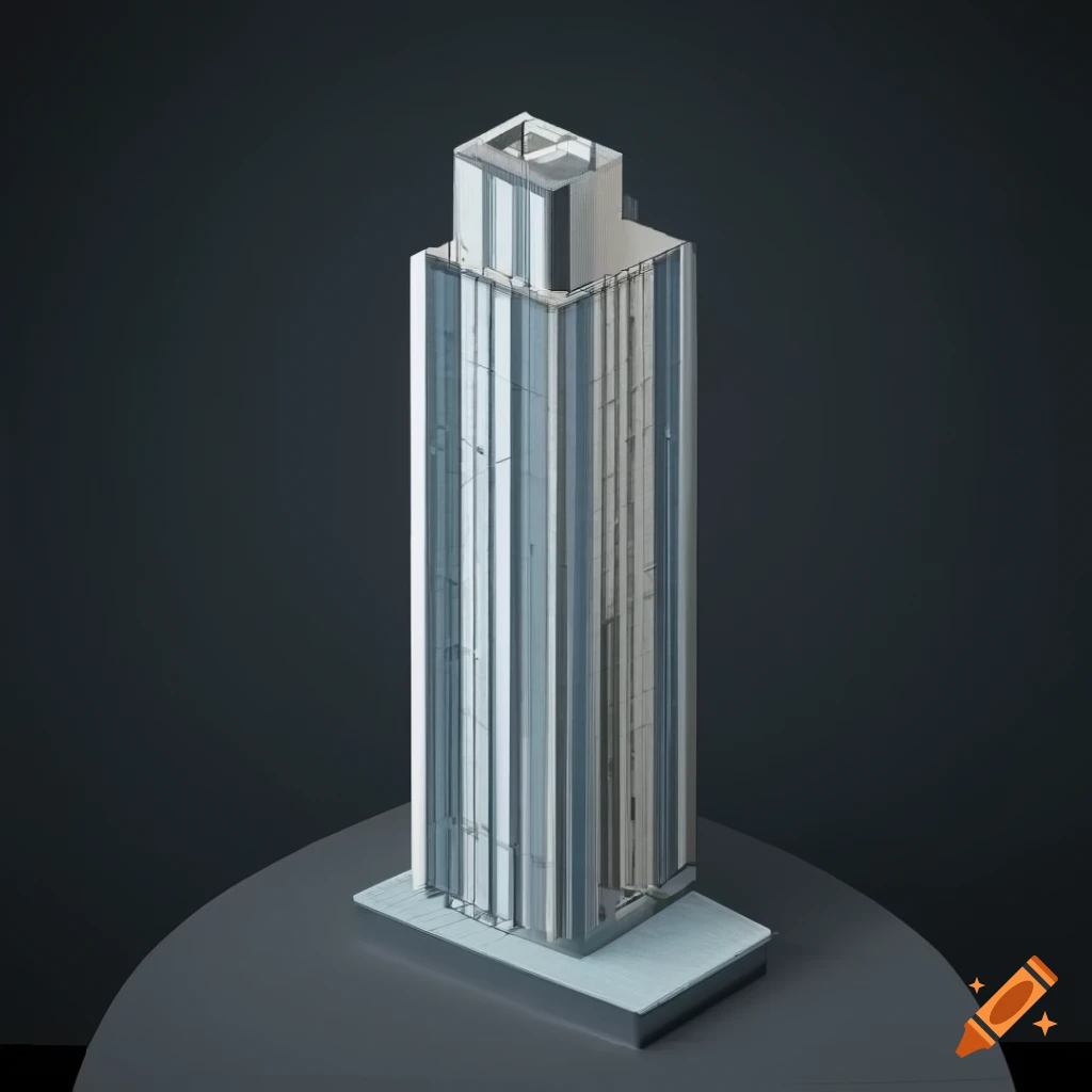 Modern Hong Kong-style single skyscraper from an isometric above view ...