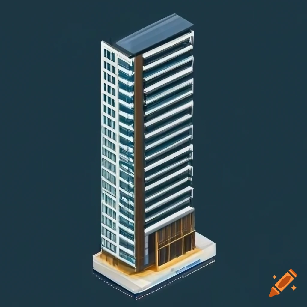 Modern Hong Kong-style single skyscraper from an isometric above view ...