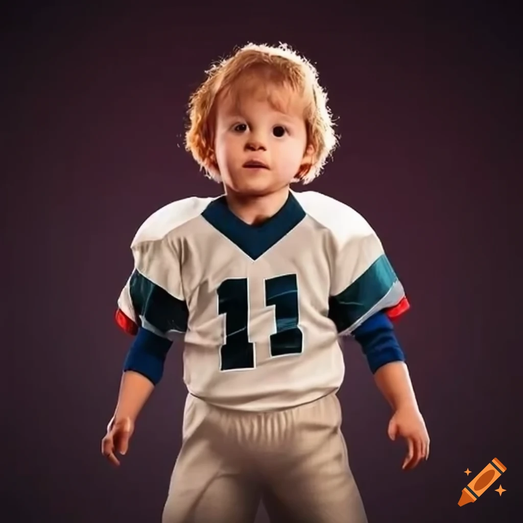 Toddler in football uniform on Craiyon