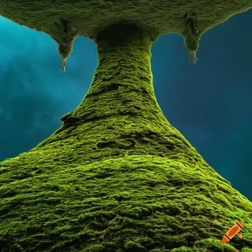 Moss-covered helicoidal tree-building on an exoplanet moon on Craiyon