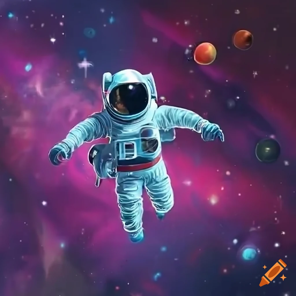 Astronaut in space surrounded by colorful planets and galaxies on Craiyon