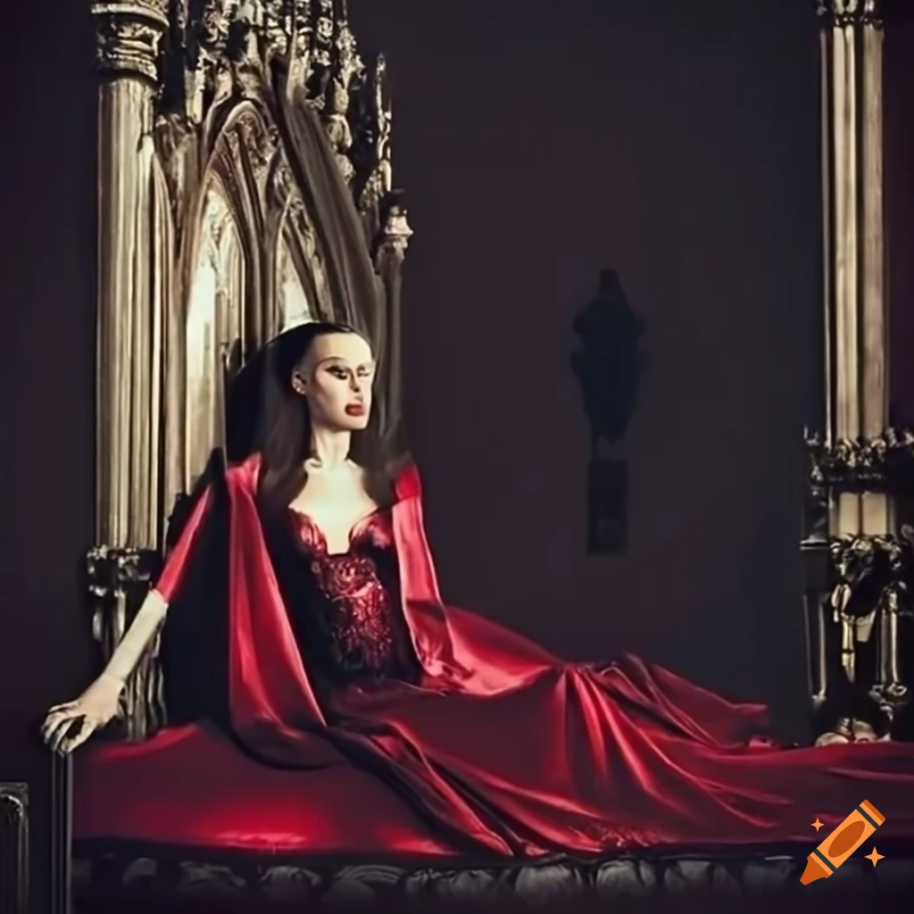 Vampire queen angelina jolie on a throne in a gothic chamber under ...