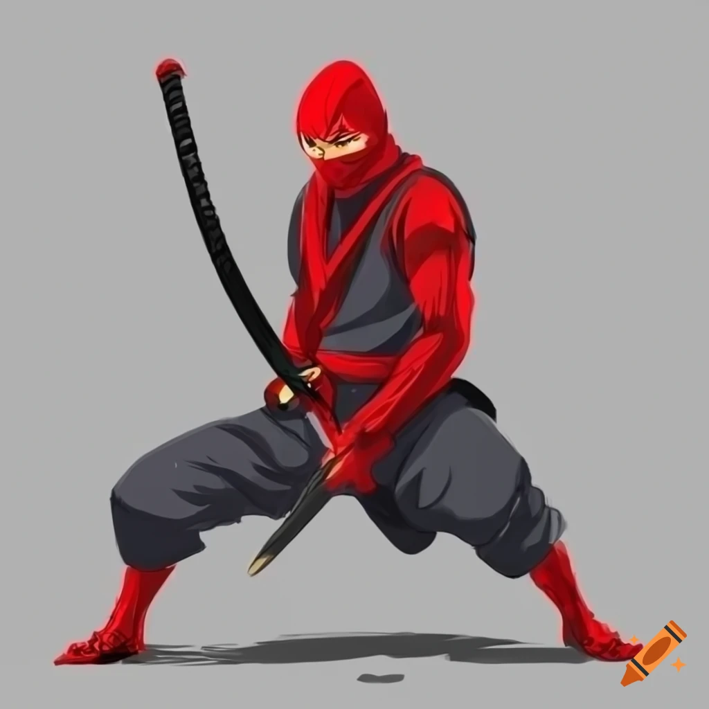 Red ninja with a katana on a white background on Craiyon