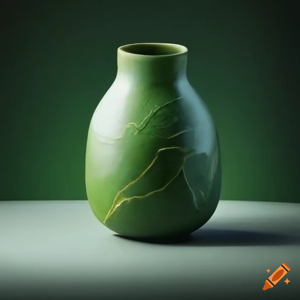 Pot showcasing kintsugi art in a green environment on Craiyon
