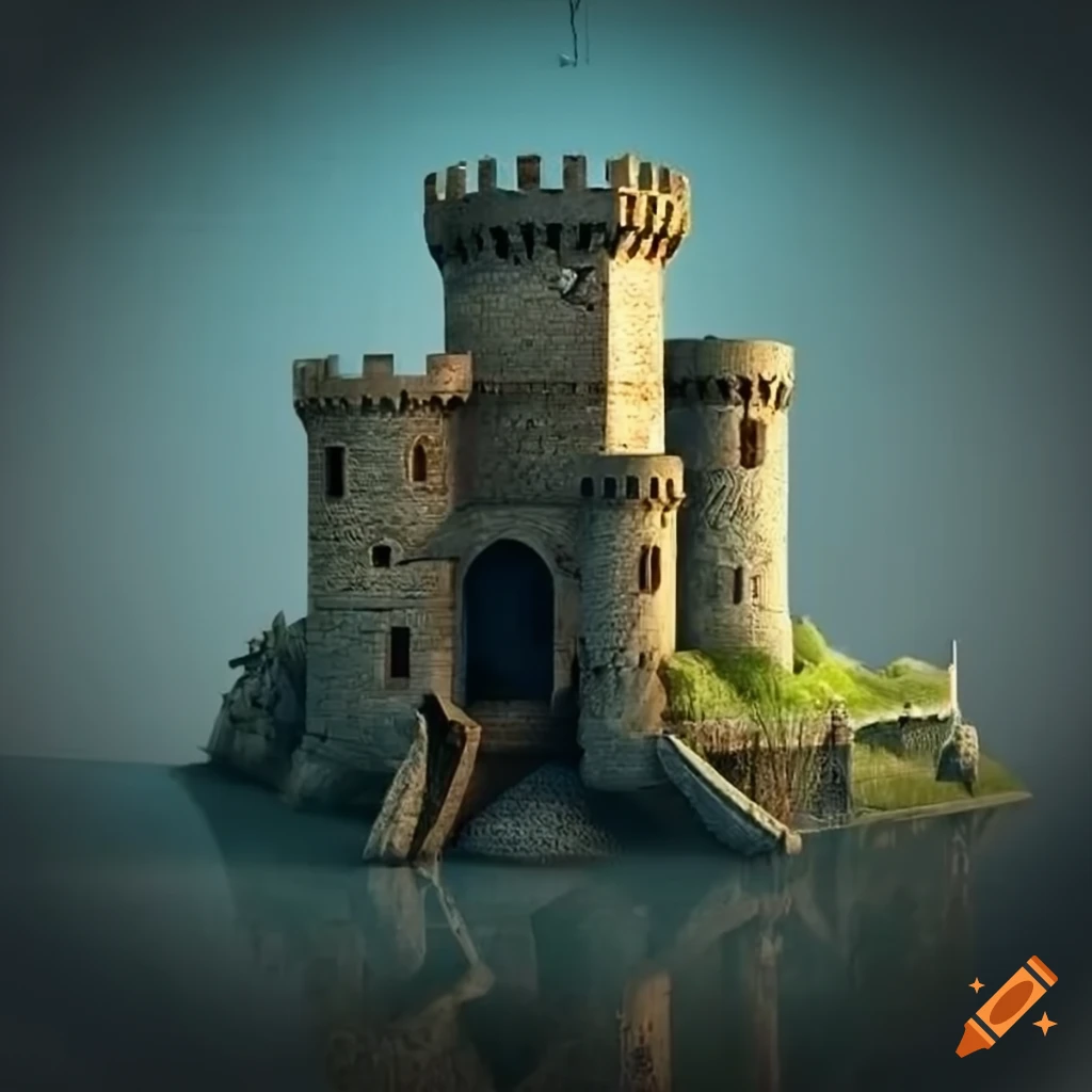 11th century european knight's castle with rectangular tower and ...