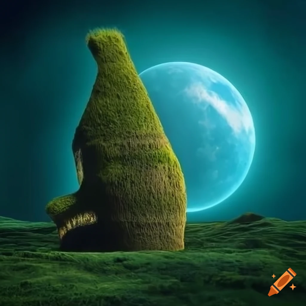 Moss-covered helicoidal tree-building on an exoplanet's moon on Craiyon