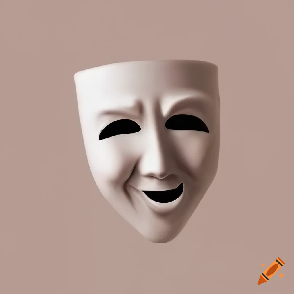 Theater mask depicting a sad face in three colors on Craiyon