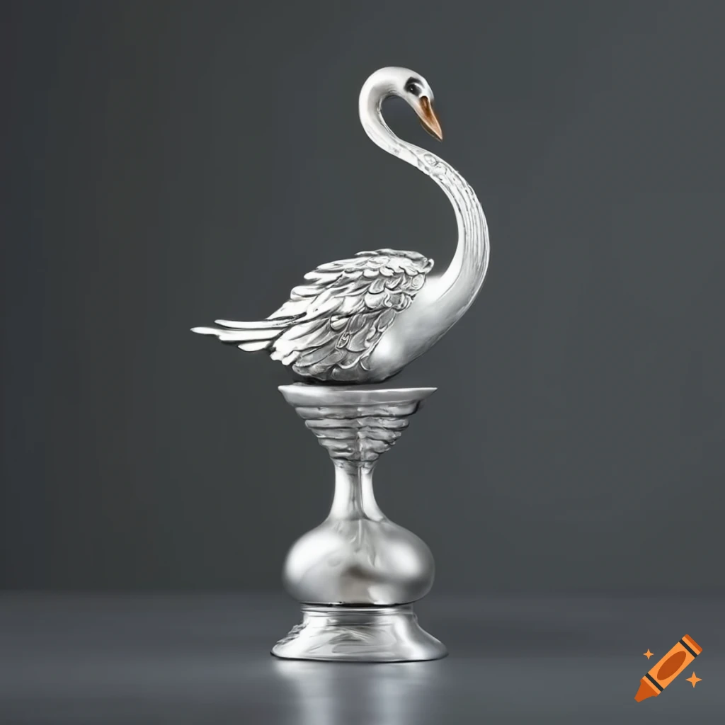 Silver swan sitting on a vase statue on Craiyon