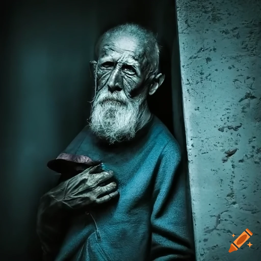 Old slim man in a prison cell on Craiyon