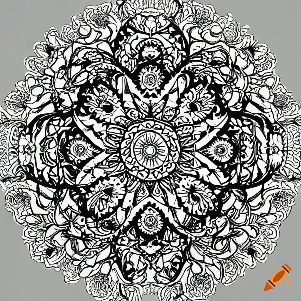 Simple black and white mandala line art for coloring on Craiyon