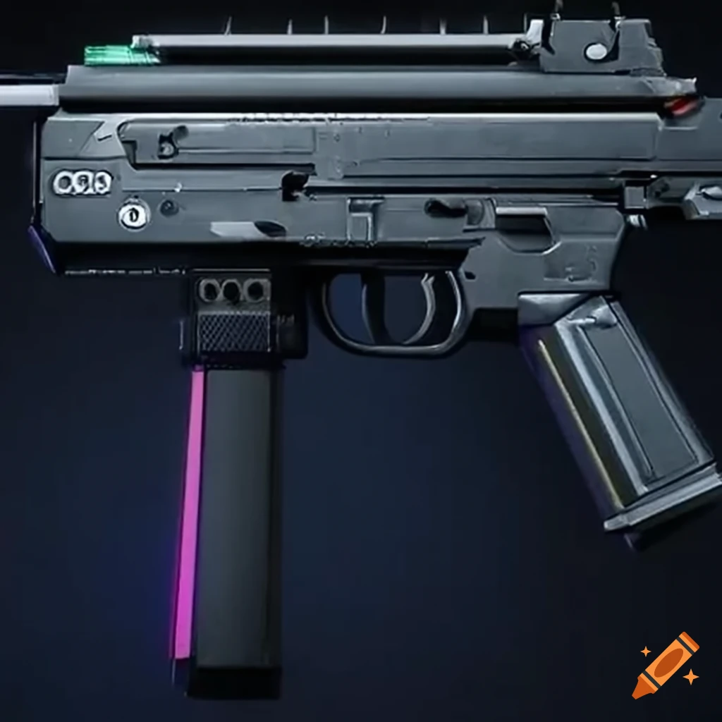 Sleek cyberpunk energy submachine gun on Craiyon