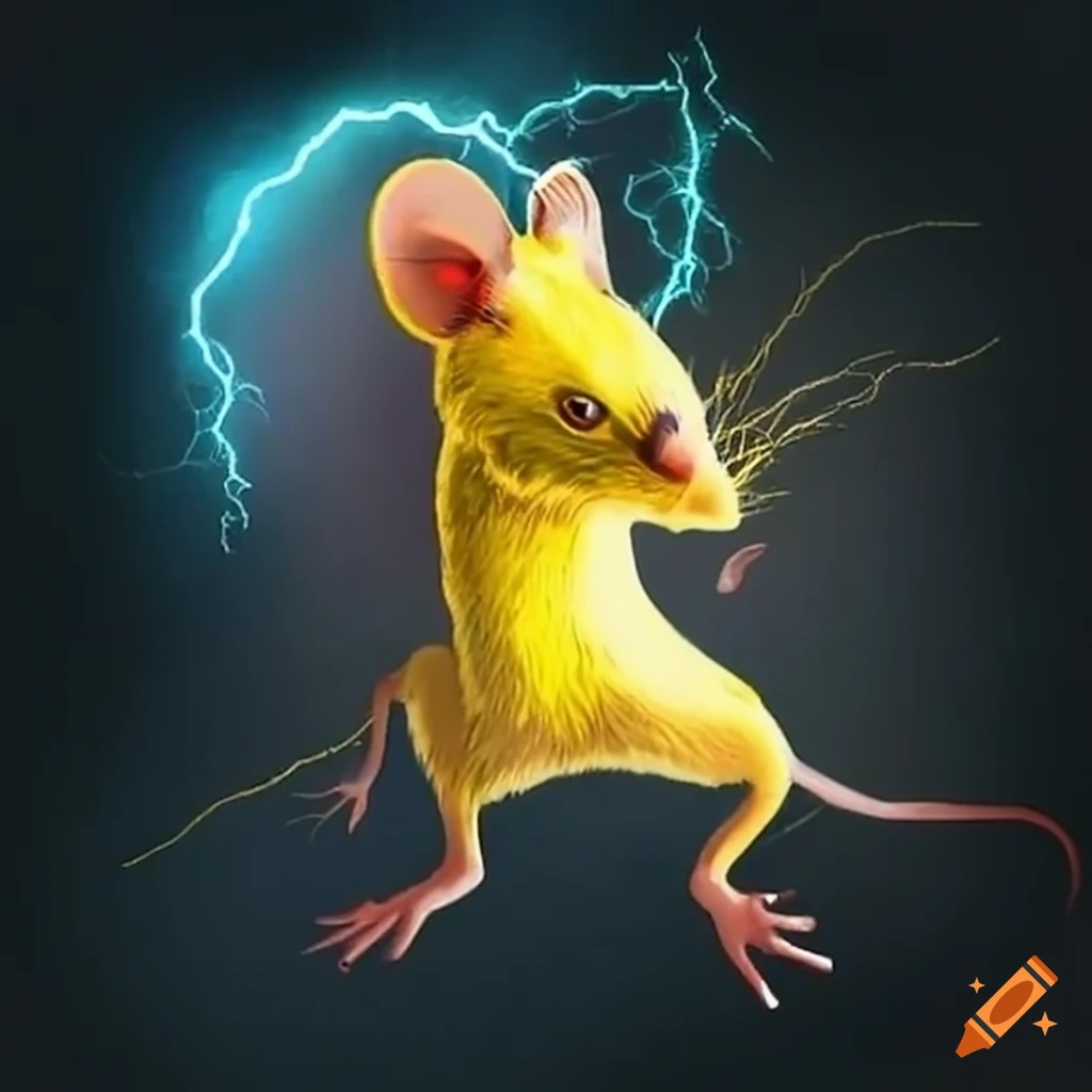 Electric yellow mouse struck by lightning on Craiyon