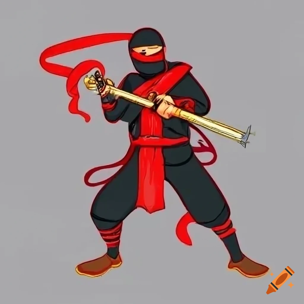 Red ninja in a drawing style on Craiyon