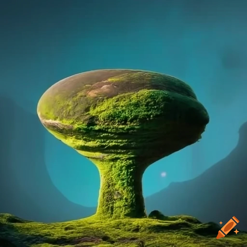 Moss-covered helicoidal tree-building on an exoplanet's moon on Craiyon