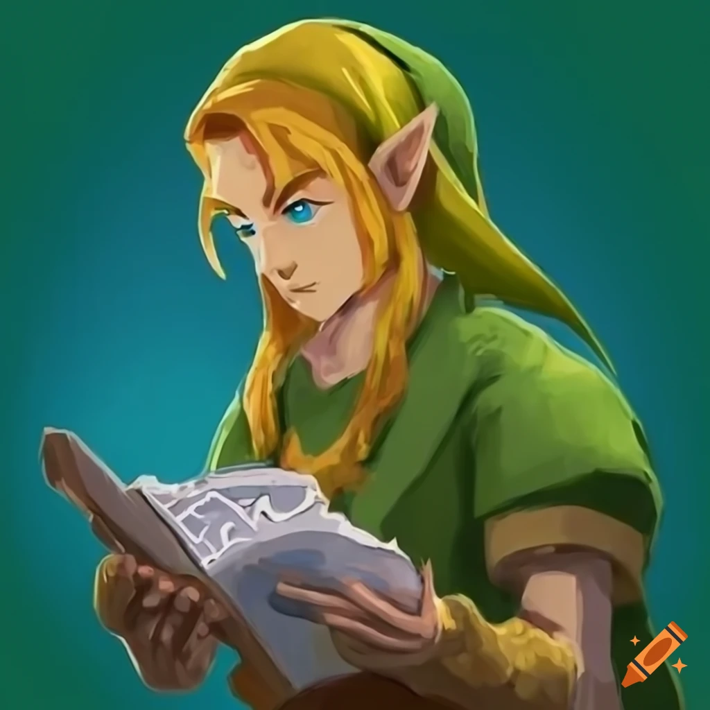 Link from legend of zelda studying with headphones on Craiyon