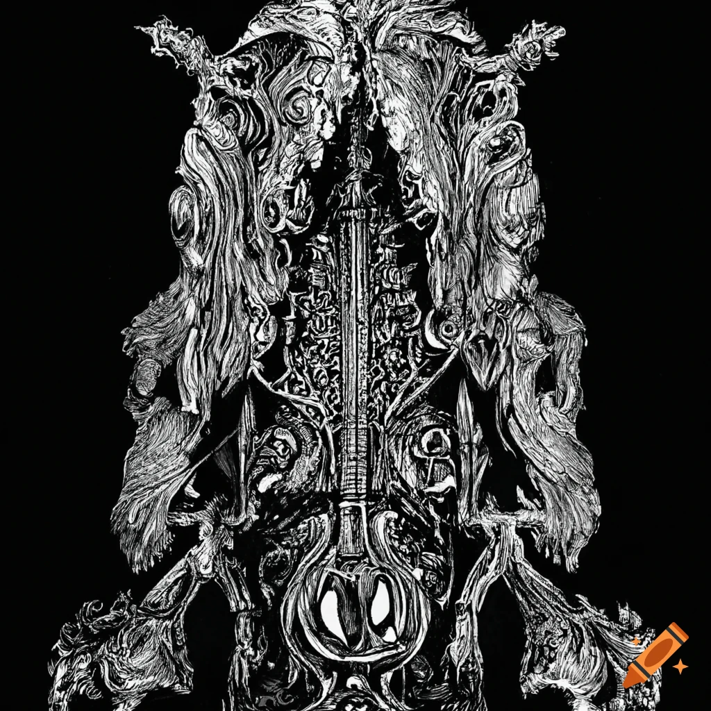 Surrealist gothic artwork with intricate designs and symbolic motifs on ...