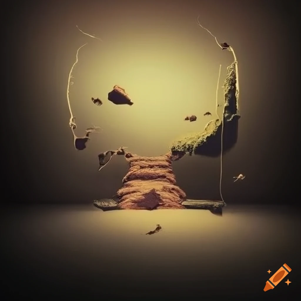 Surrealist landscape with random objects in a structured design on Craiyon