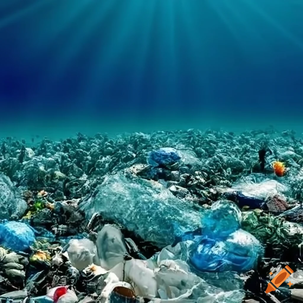 Pile of plastic waste, environmental impact on Craiyon