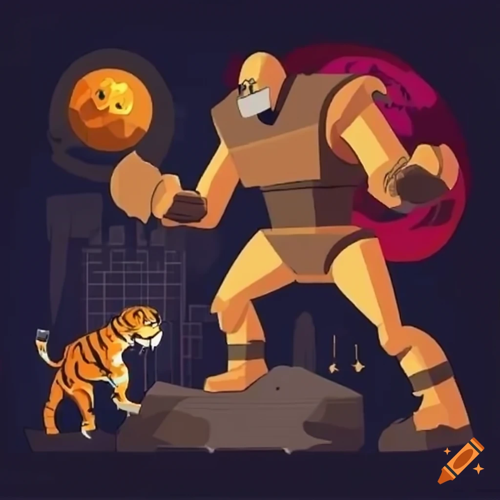 Iconic clash between iron giant and majestic tiger on Craiyon