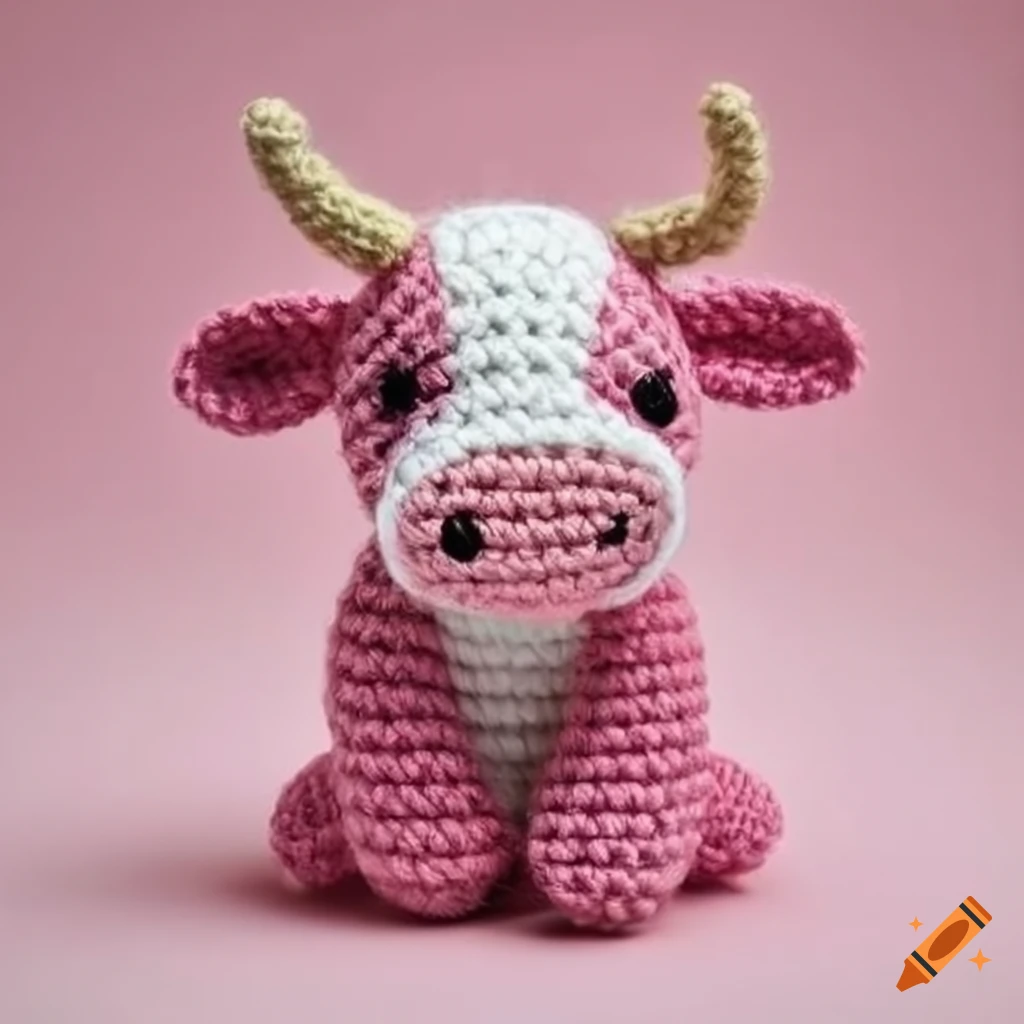 Crocheted pink cow on Craiyon