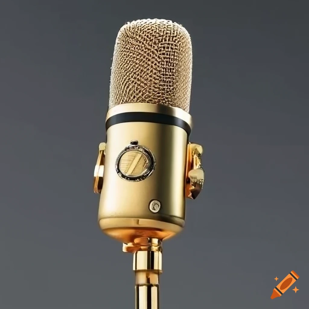 Golden studio microphone engraved with 'no-l' on Craiyon