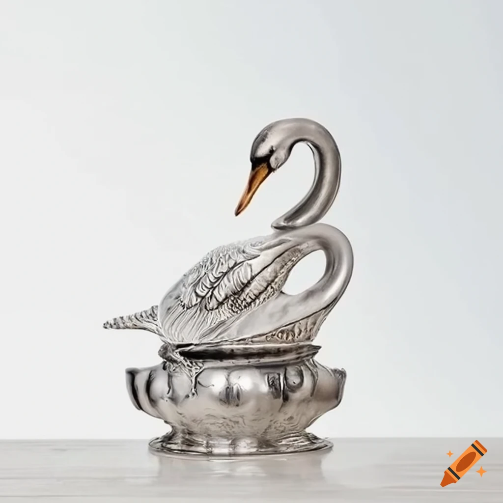 Silver swan sitting on a vase statue on Craiyon
