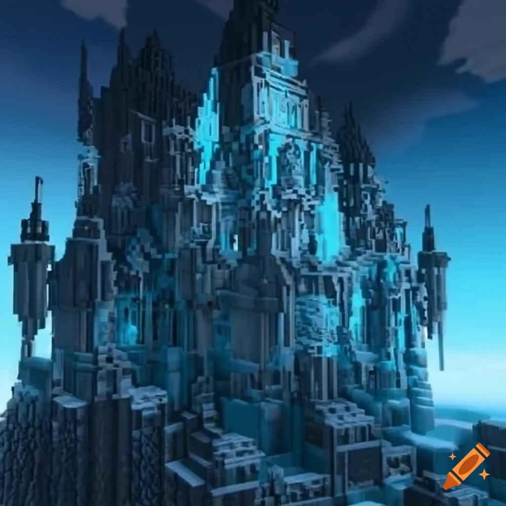 Minecraft builder's black ice castle creation on Craiyon