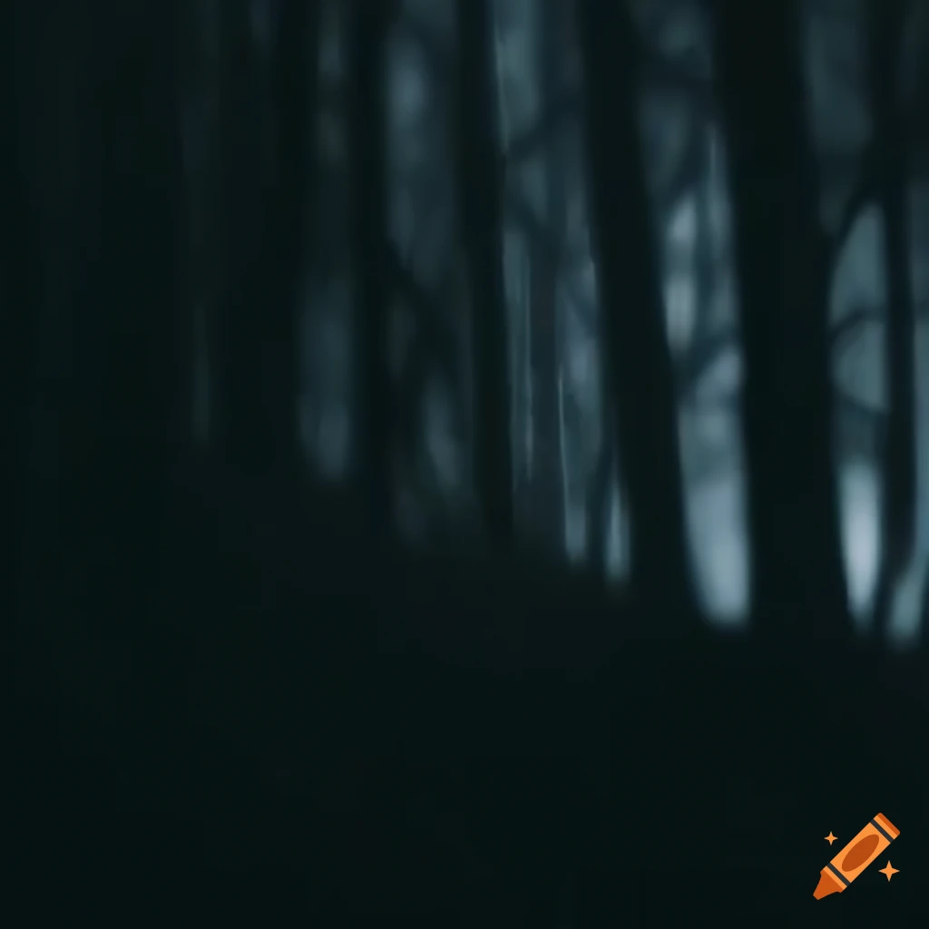 Creepy forest at night with a shadowy figure and yellow eyes watching ...